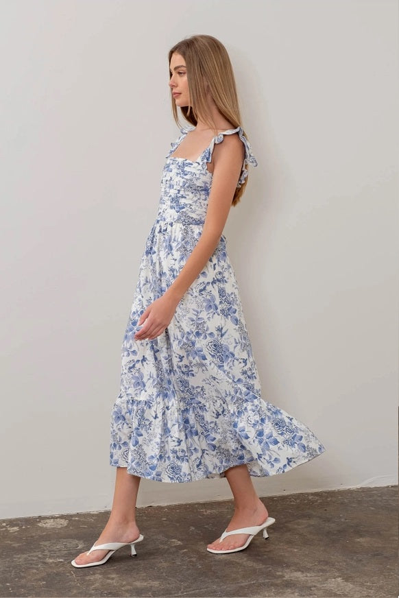 Moon River FLORAL FRONT PLEAT RUFFLE MIDI – House of Sage